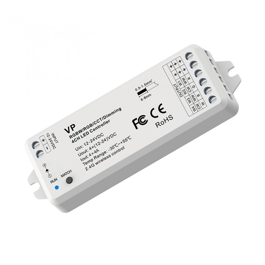 RGBW/RGB/CCT/Dimming 4 Channel LED RF Receiver